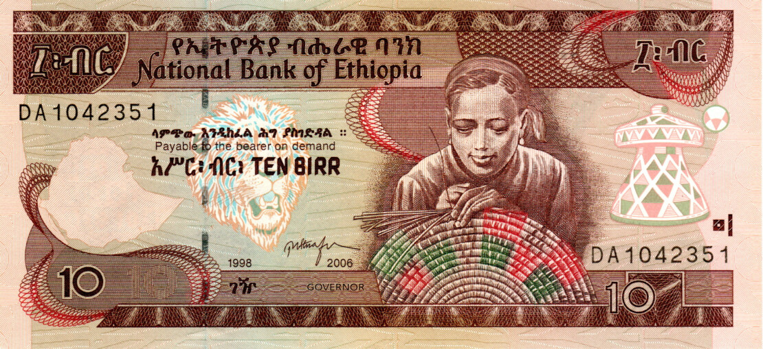 Ethiopia 10 Birr 1998 EE / 2006 UNC Banknote P-48d Prefix DA Paper Money