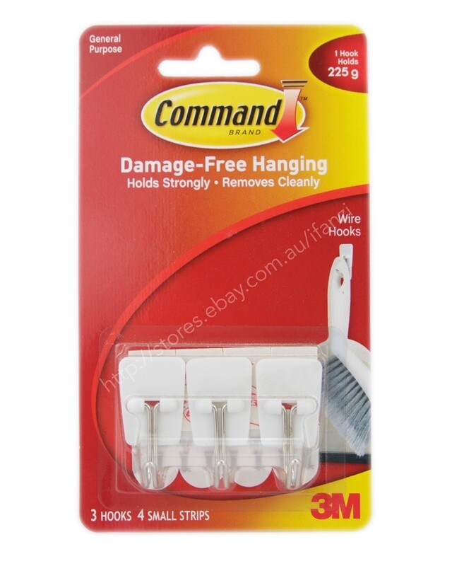 3M Command Damage-Free Hanging Utensil Hooks 3 Hooks 4 Strips 225g 17067ANZ