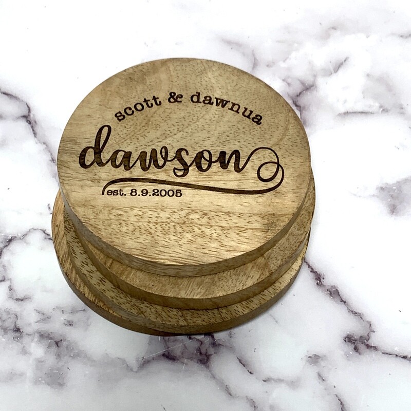 Round Acacia Wood Coasters - 4 pack