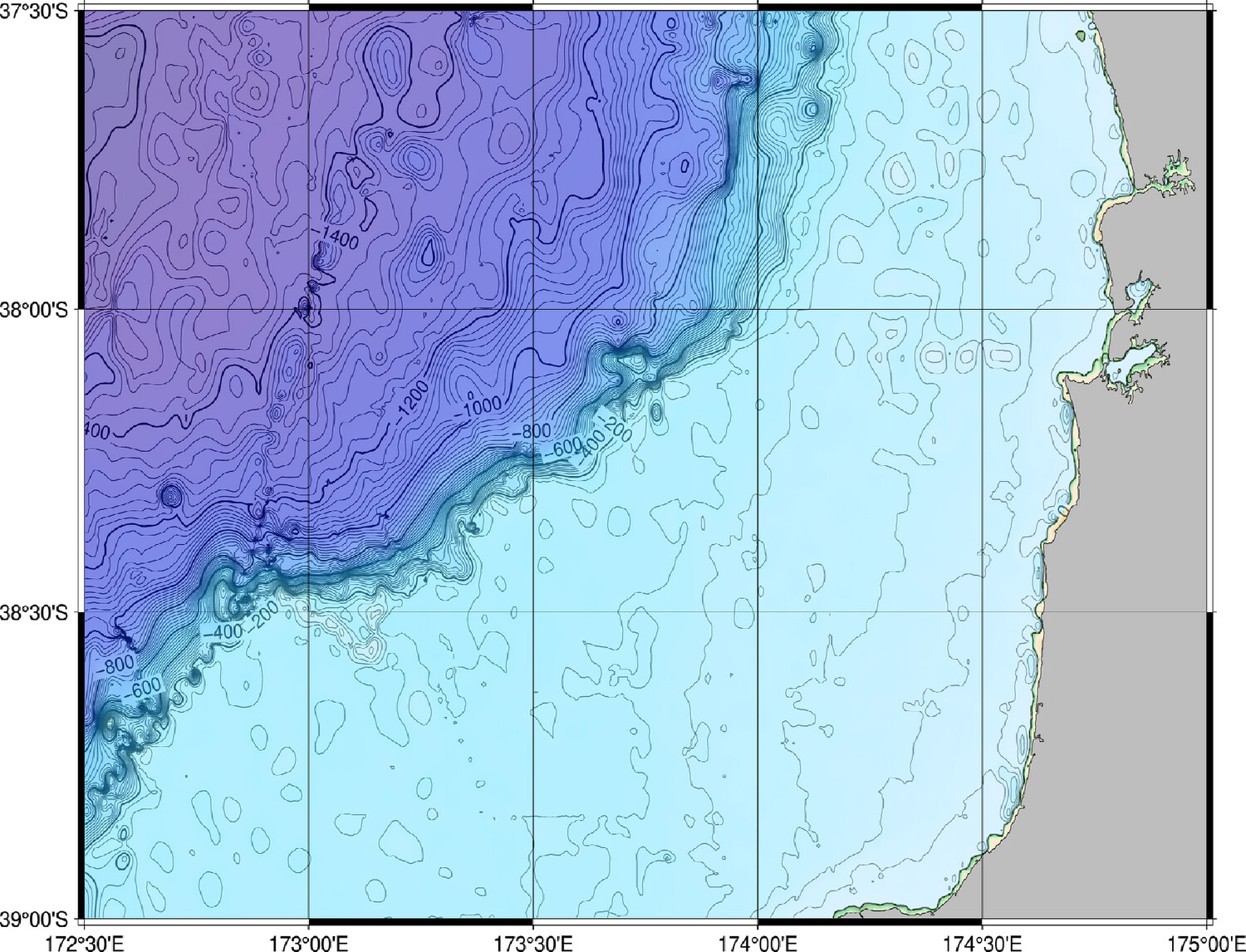 Mokau Trench and South Trench, Waikato, New Zealand bathymetry for fishers