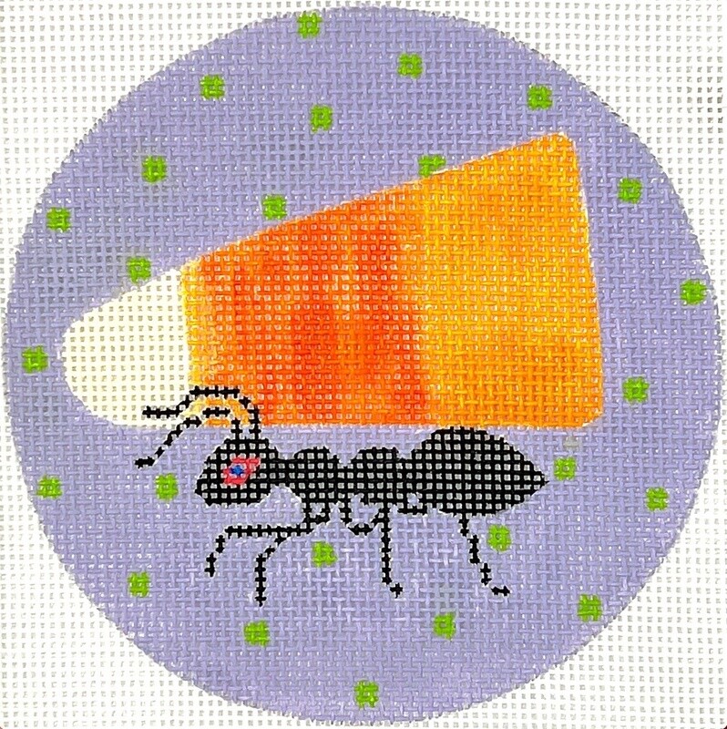 Shannon Snow – Ant Carrying Candy Corn – lavender w/ lime dots