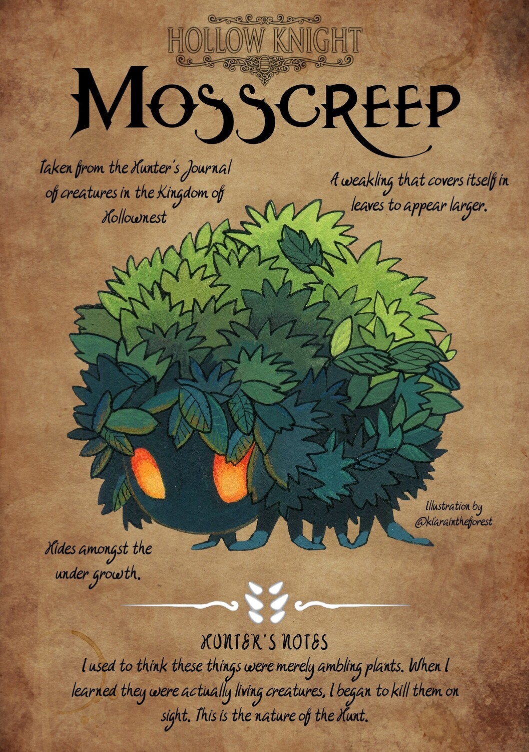 Hollow Knight Bestiary Page - Mosscreep