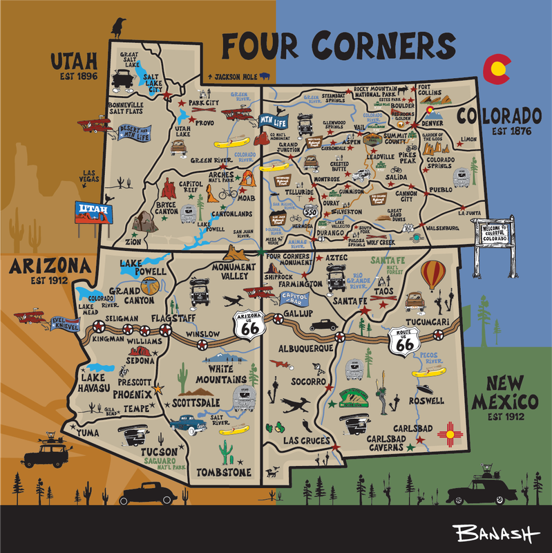 DESTINATION MAP . FOUR CORNERS | SQUARE MAGNET