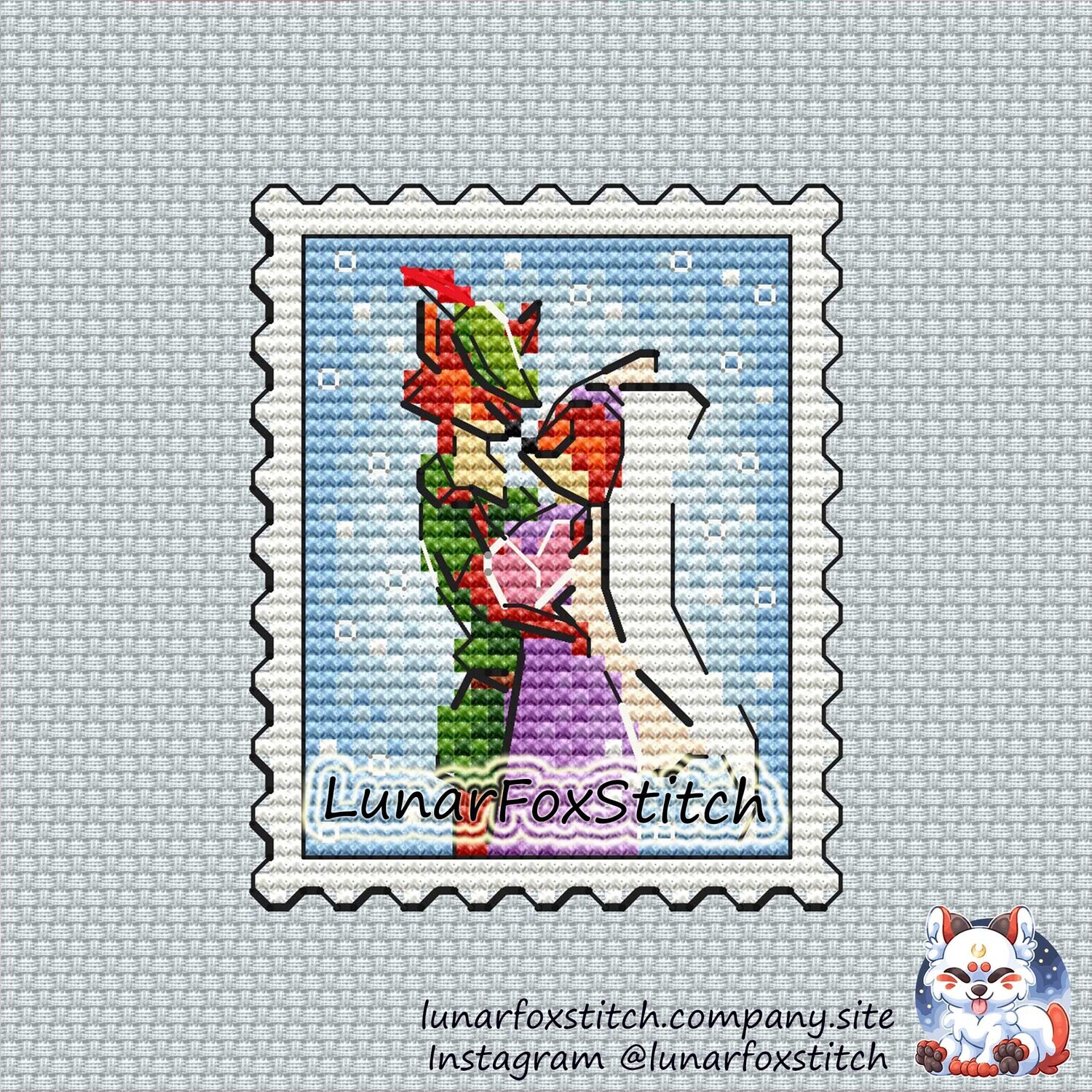 Robin Hood and Maid Marian stamp cross stitch pattern