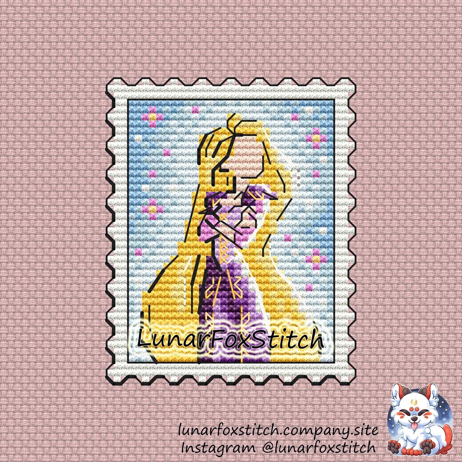 Tangled stamp cross stitch pattern