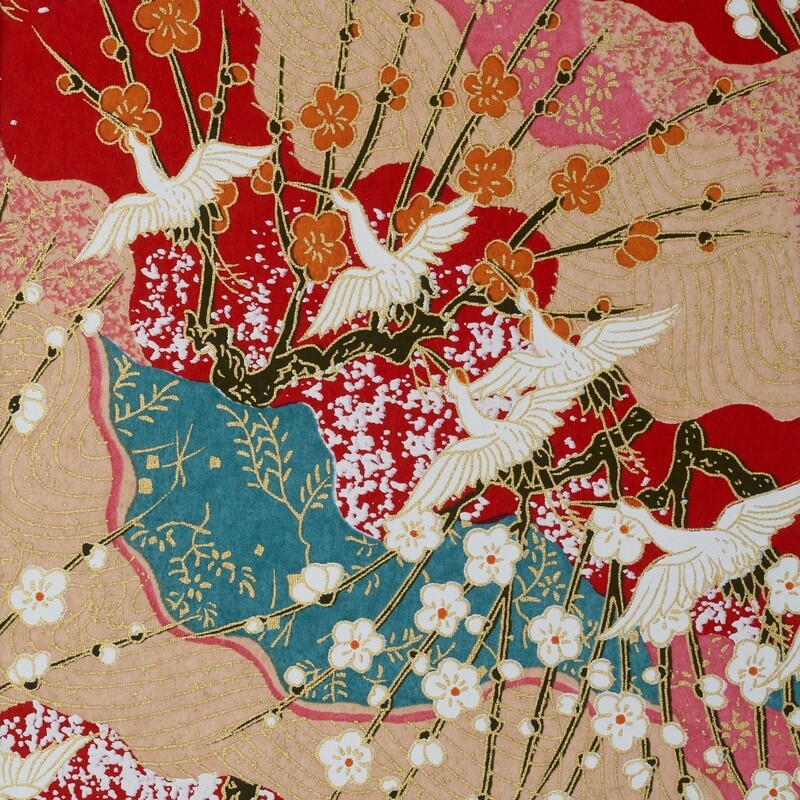 GW Silk Screen Wrap Half Sheet Pattern cranes collage red GW (12)