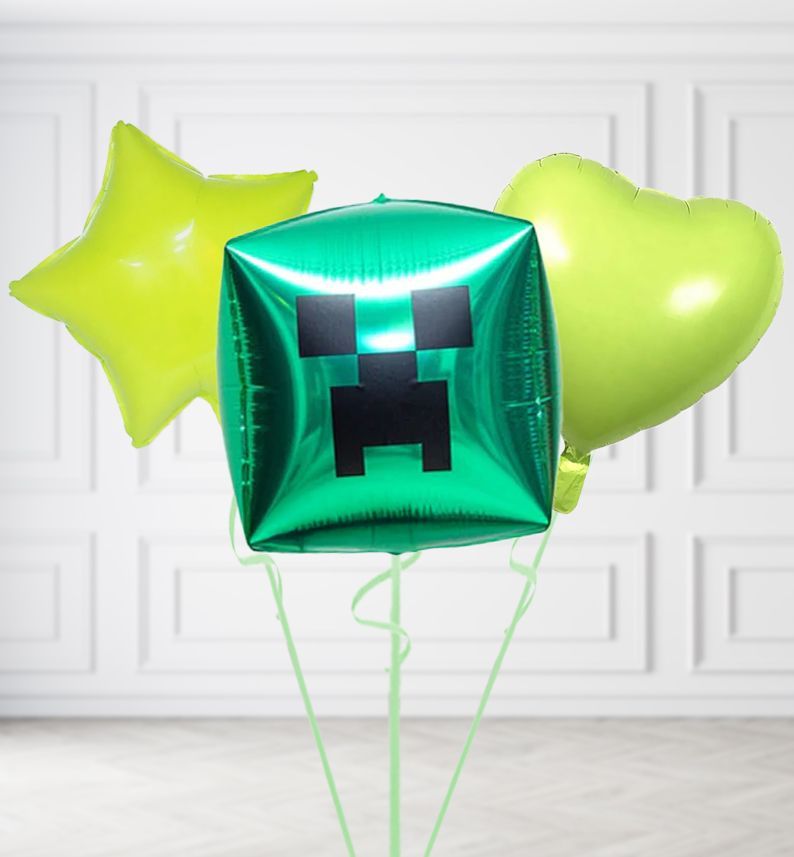 A shiny Minecraft Creeper Balloon featuring a square shaped green ...