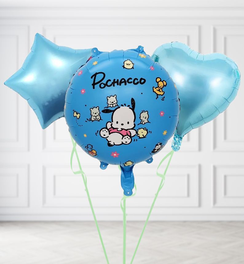 An 18 inch Pochacco balloon featuring the beloved Sanrio character Pochacco