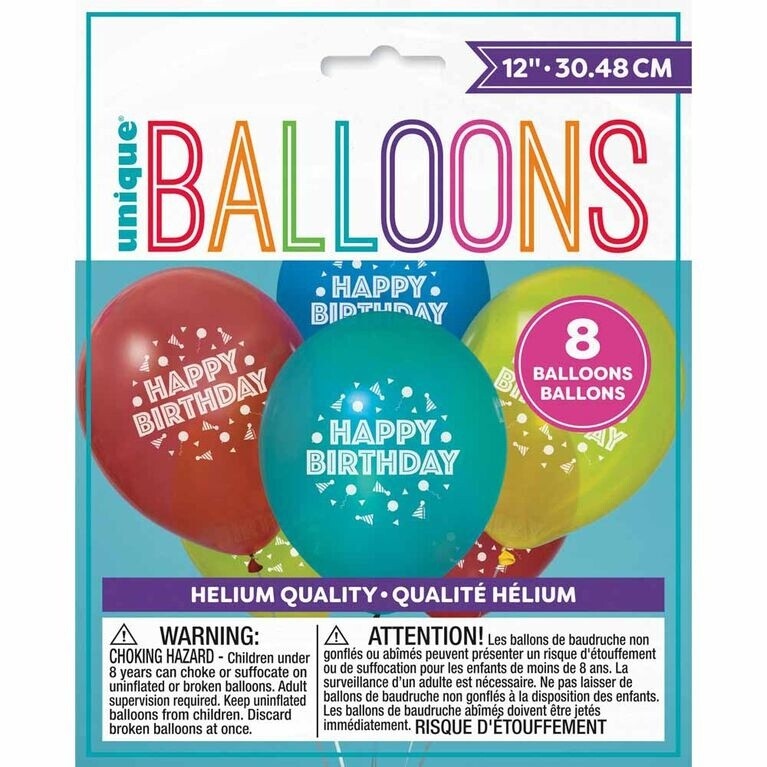 Latex Balloons - HB -Assorted - 12" - 8 pcs
