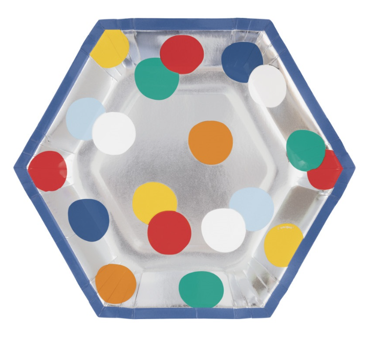 Happy Birthday Dots Hexagon Shaped 8.25" Plates 8ct
