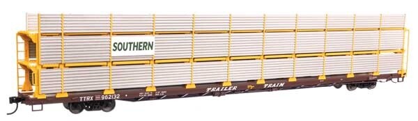 89' Flatcar w/Tri-Level Shielded Auto Rack - Ready to Run -- Southern ...