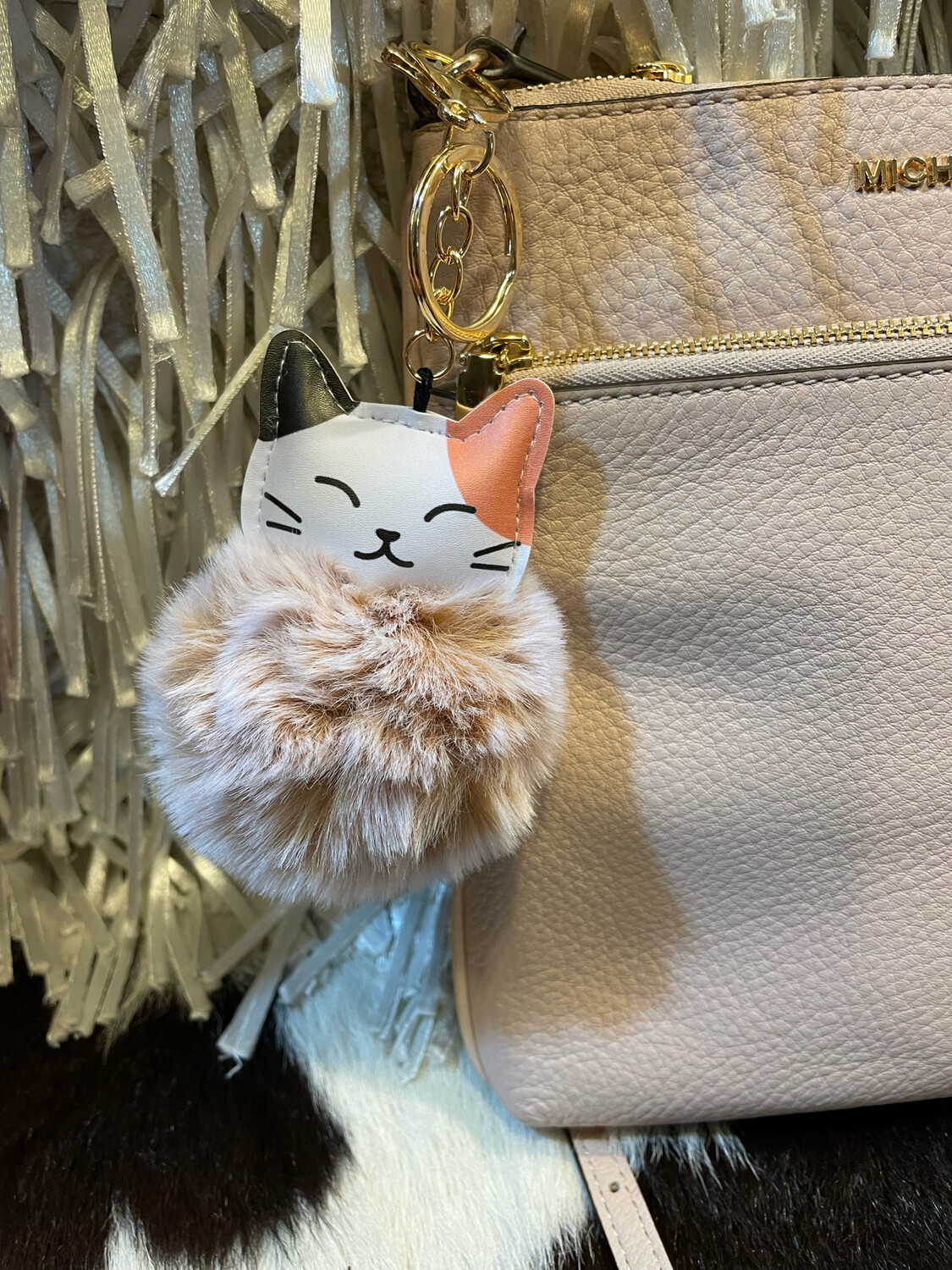 Beige Kitty Puff Purse Charm/Keychain