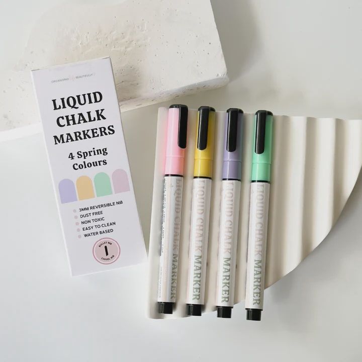 Liquid Chalk Markers | Spring Pack of 4 | Smudge-Free, Easy-Wipe Chalk Pens