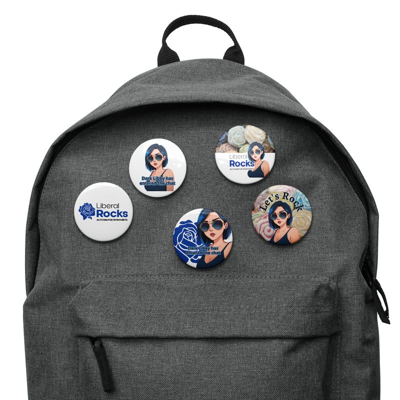 Set of pin buttons Liberal Rocks focused