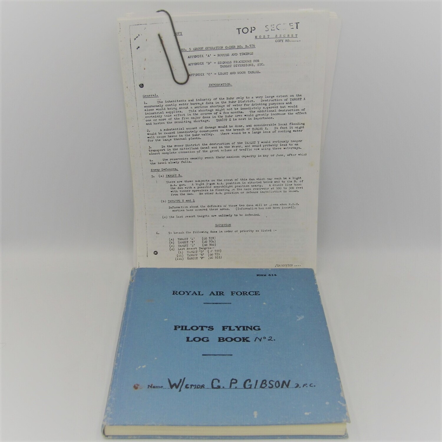 RAF Pilots Flying log book No. 2 of wing commander Guy Gibson, DFC ...