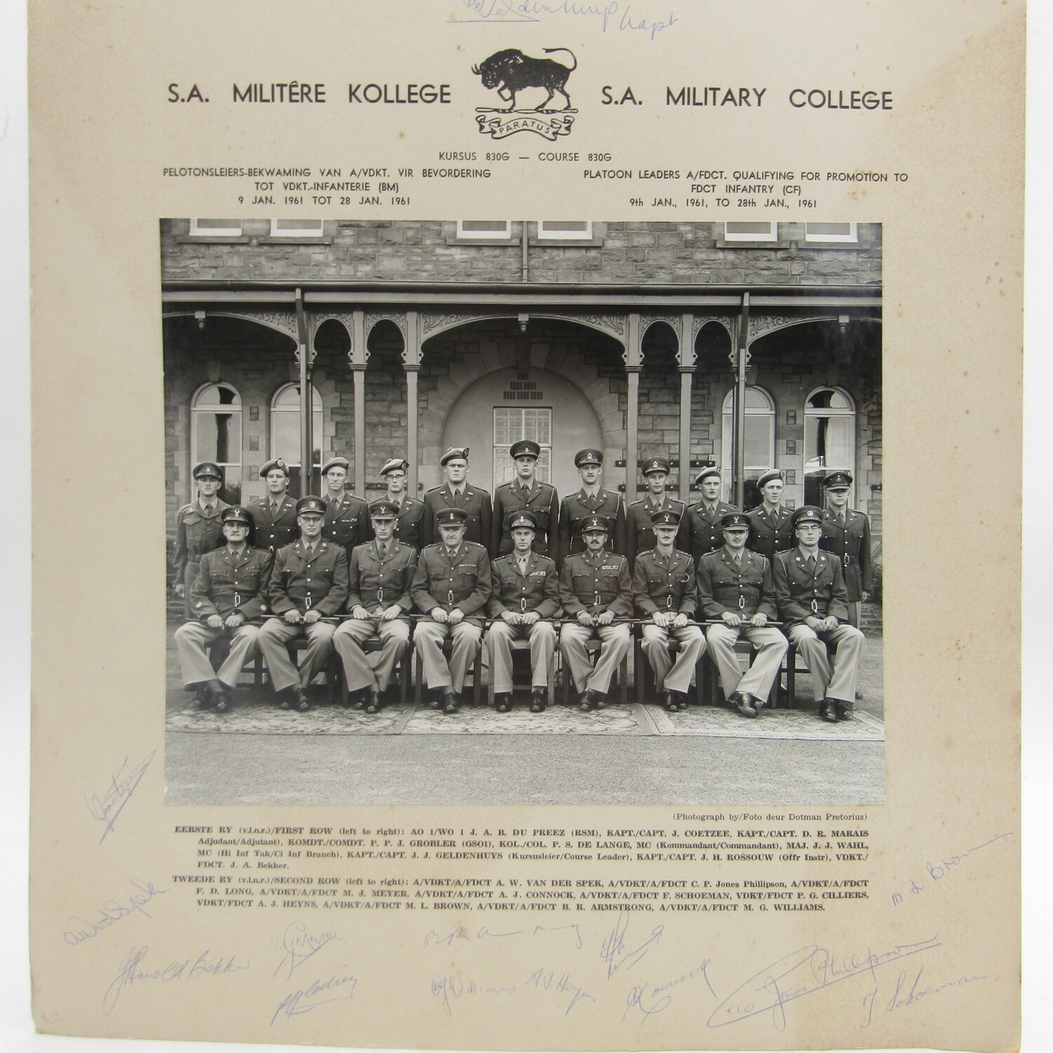 SADF Military College 1961 Photo of platoon leaders with names and some ...