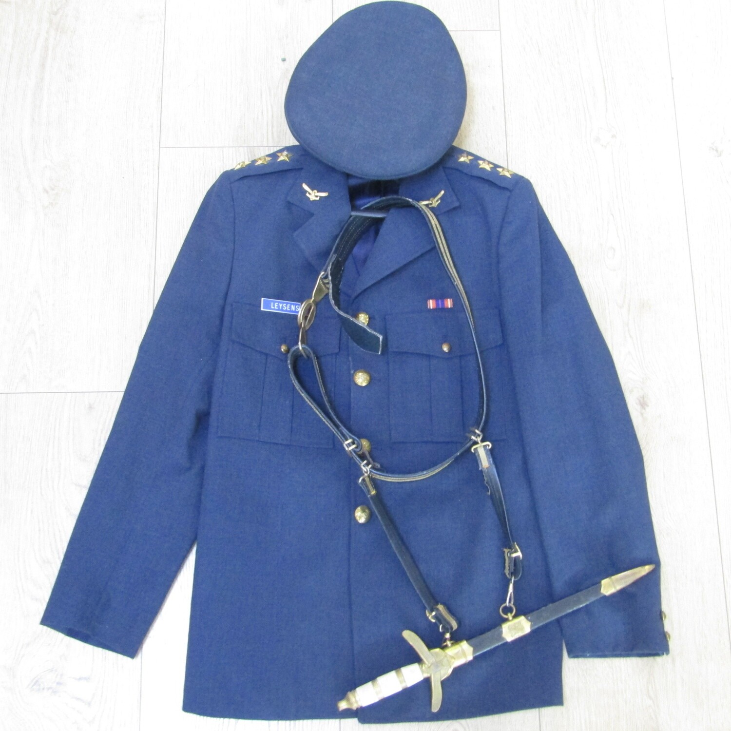 SA Air Force Officers dagger with belt tunic and cap of Captain Leysens ...