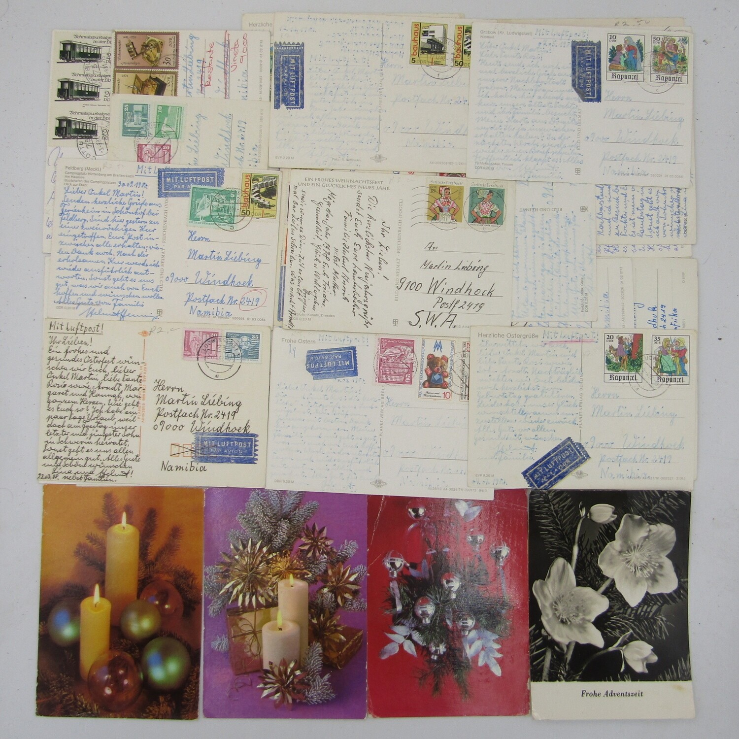 Lot of 44 Vintage postcards posted from the DDR to South West Africa ...