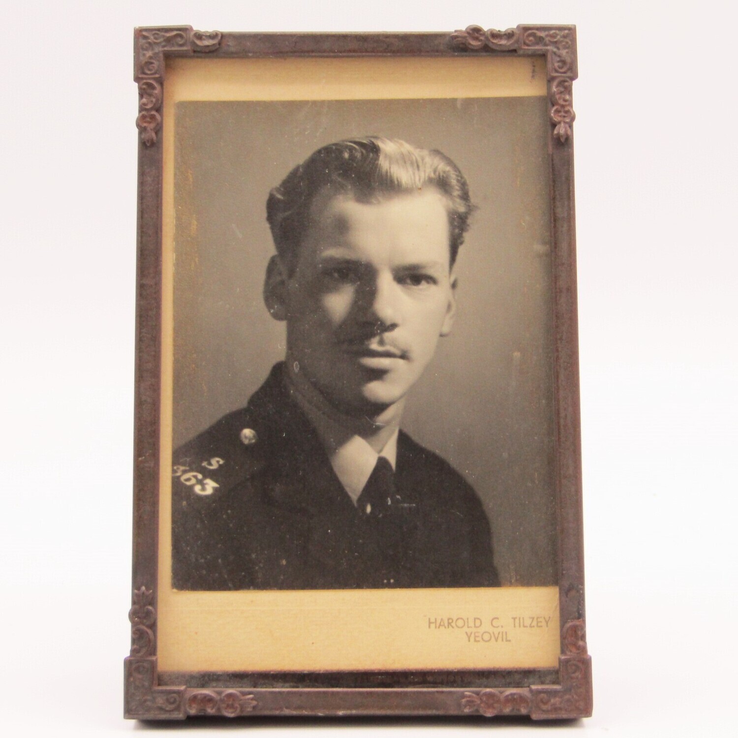 Antique WW1 Metal photo frame with photo of soldier