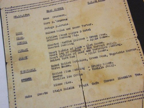 WW2 Christmas dinner menu - 1944 signed on back by all attendees- came ...