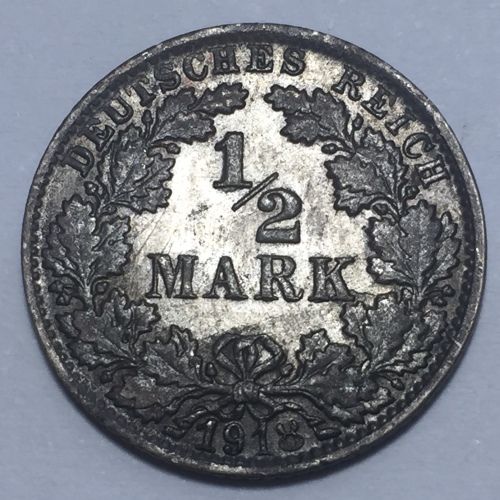 Germany 1918 F half mark - AU 8 of 1918 has an open top - scarce