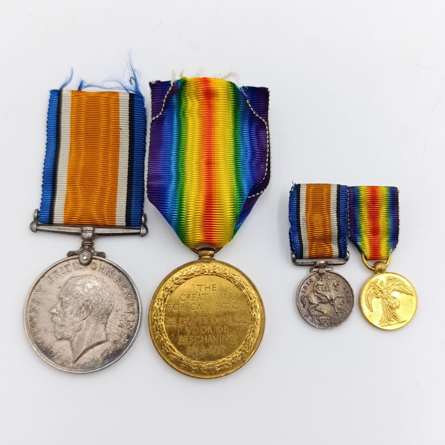 WW1 Medal pair with miniatures issued to 2/Lt A.H Beviss-Challoner