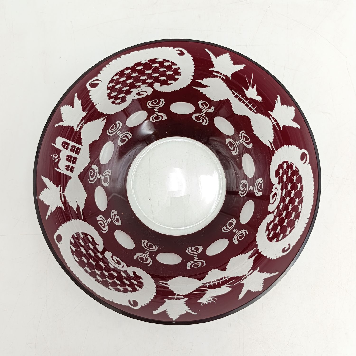 Antique Bohemian cranberry glass bowl - very very small rim nick