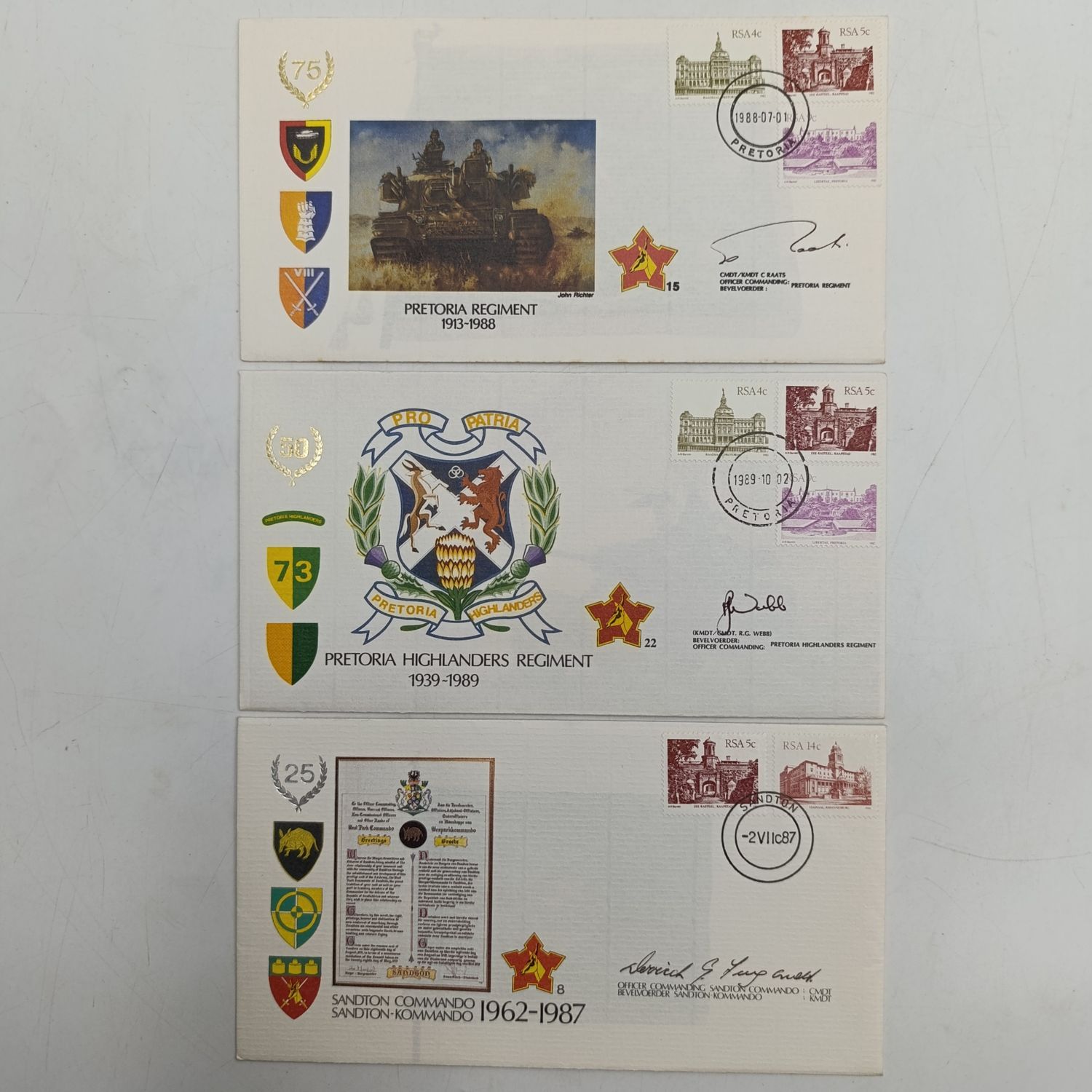 Lot of 3 SADF regimental / commando postal cover - signed by officers ...