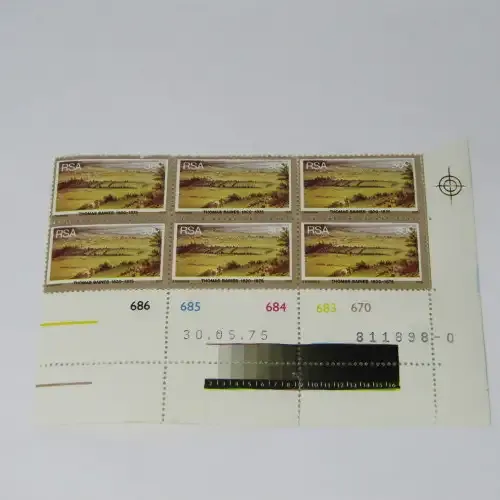 Thomas Baines 30c stamp 1975 SACC 387 - Control block with large shift ...