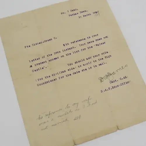 WW1 pass to soldier Pte Kisbey-Green for leave 15/3/1919 to 15/6/1919 ...