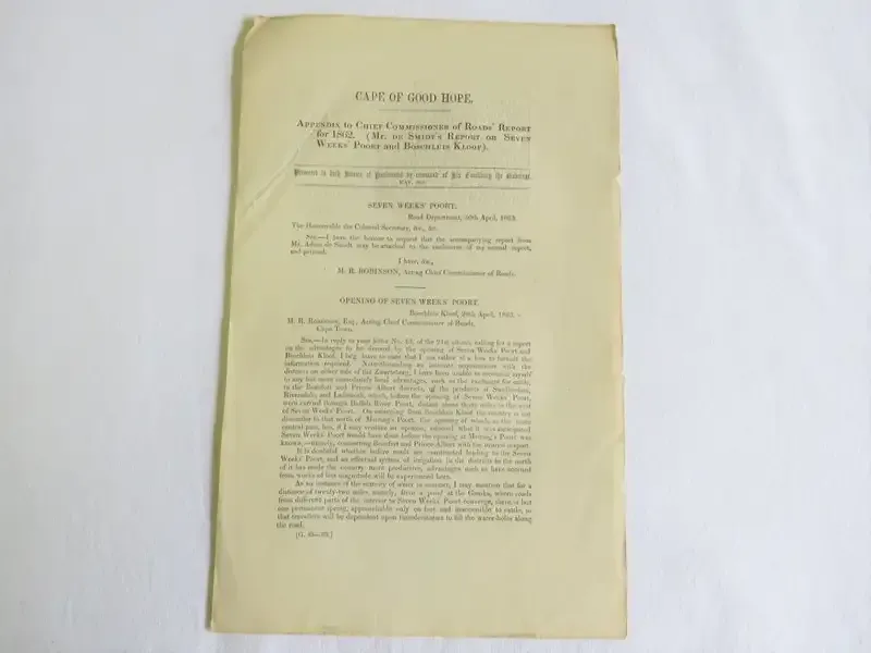 1863 Cape of Good Hope appendix o report on seven weeks-Poort and ...