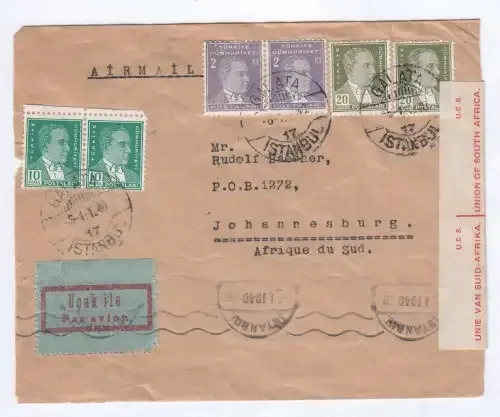 WW2 period cover Istanbul, Turkey to Johannesburg, South Africa - 1940