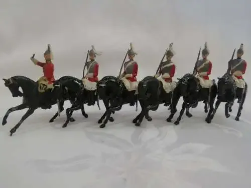 Set of 6 British lifeguards of Household cavalry lead soldiers on horses