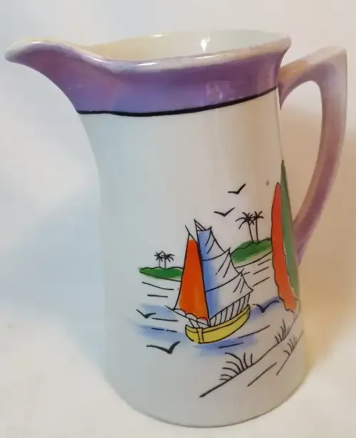 Vintage porcelain milk jug - handpainted sailboat pattern