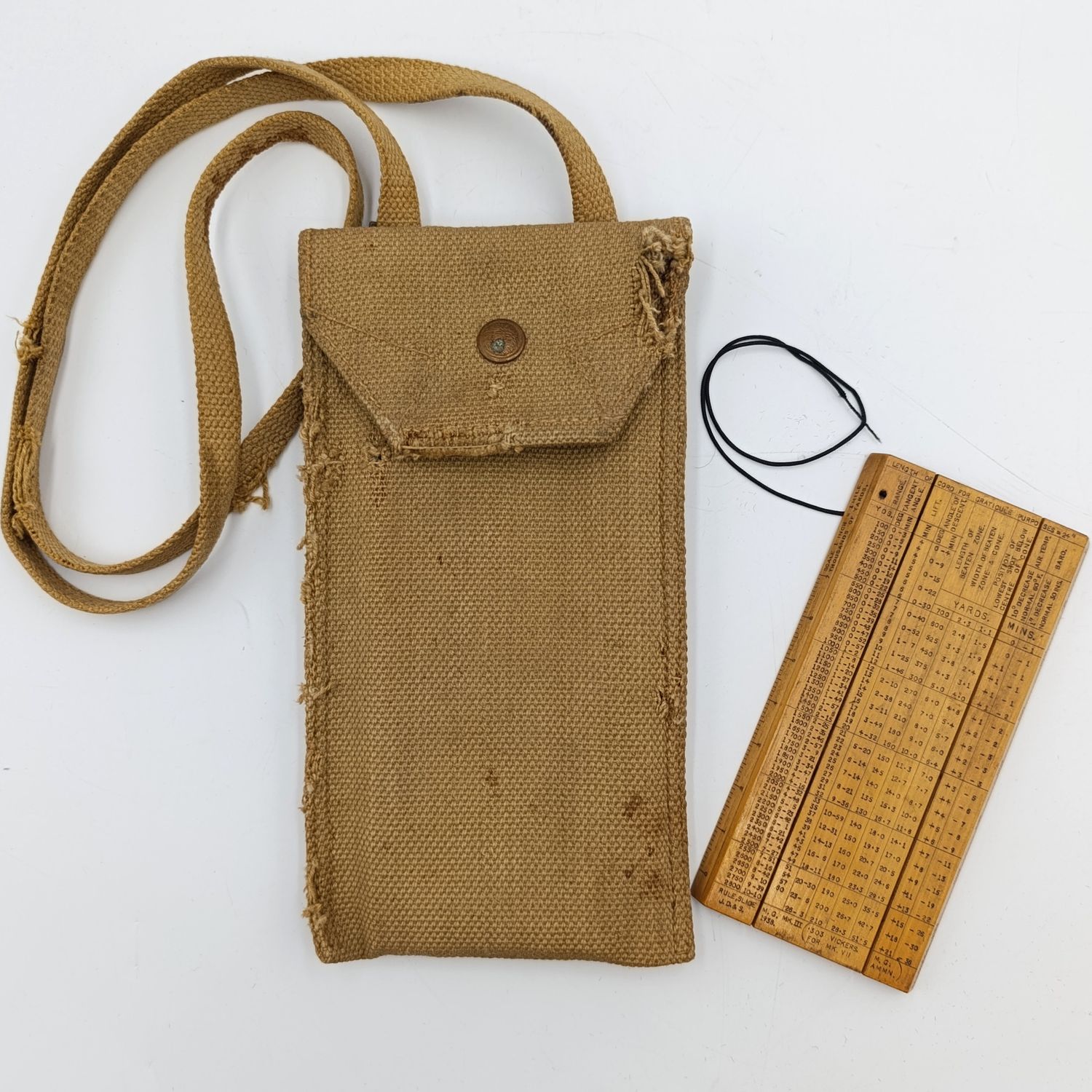 WW2 SA Union Defence Force pouch with military issued slide Ruler