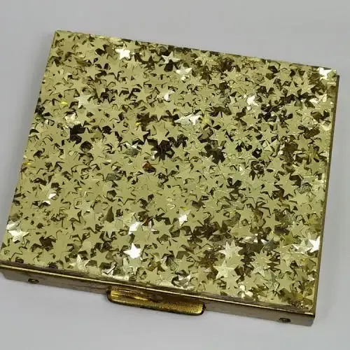 Mona Lisa powder box with hundreds of stars on lid - mirror inside