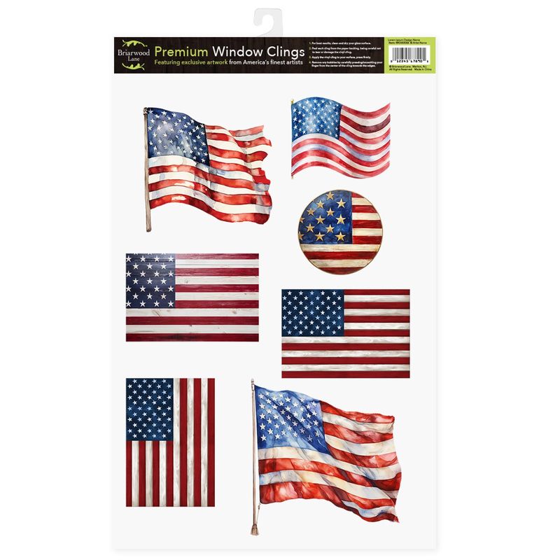 Wooden American Flag Window Clings