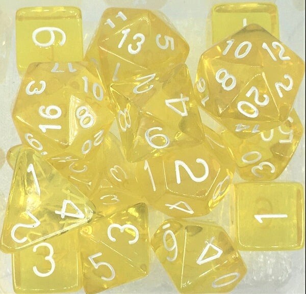 Translucent Yellow Set of 7 Polyhedral Dice with Arch'd4