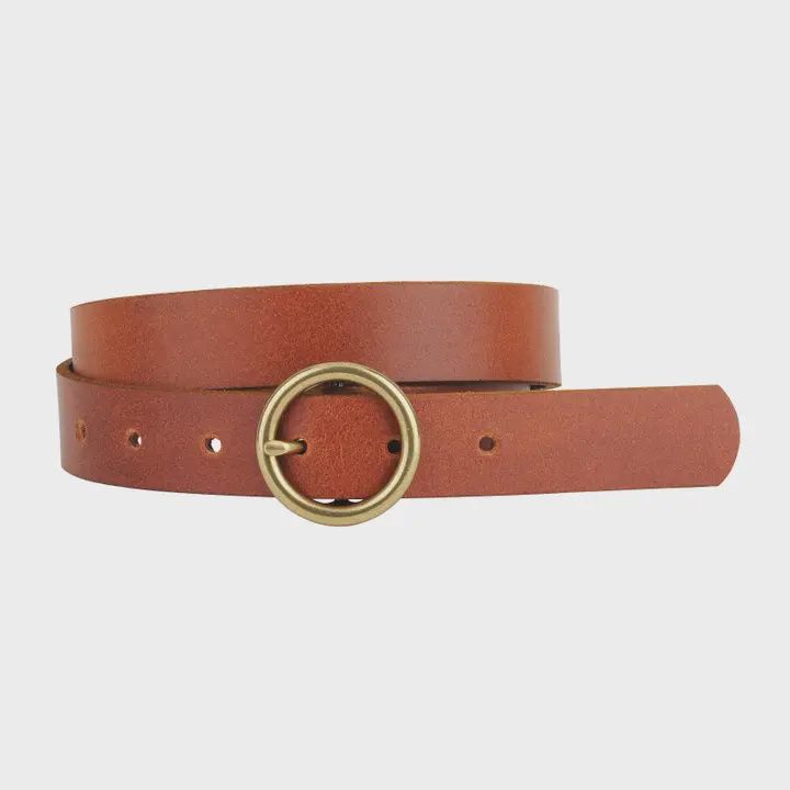 Brass-Toned Circle Buckle Leather Belt – Store – Bruised Poppy