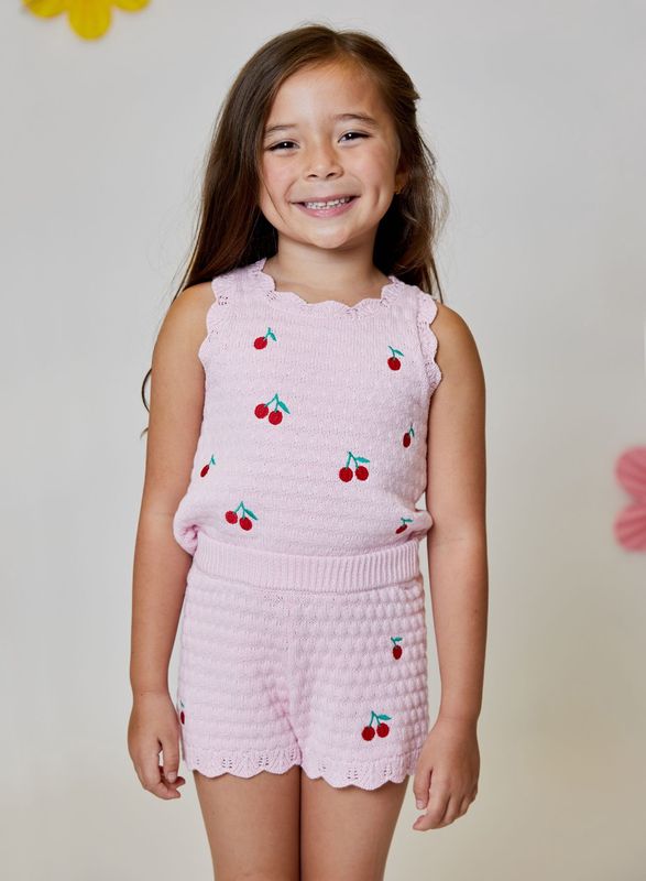 Girls Knit Shorts - Cherries