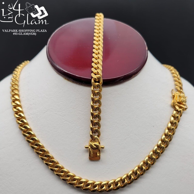 Stainless Steel 24" w/Clasp Miami Cuban Link Chain Set 8mm