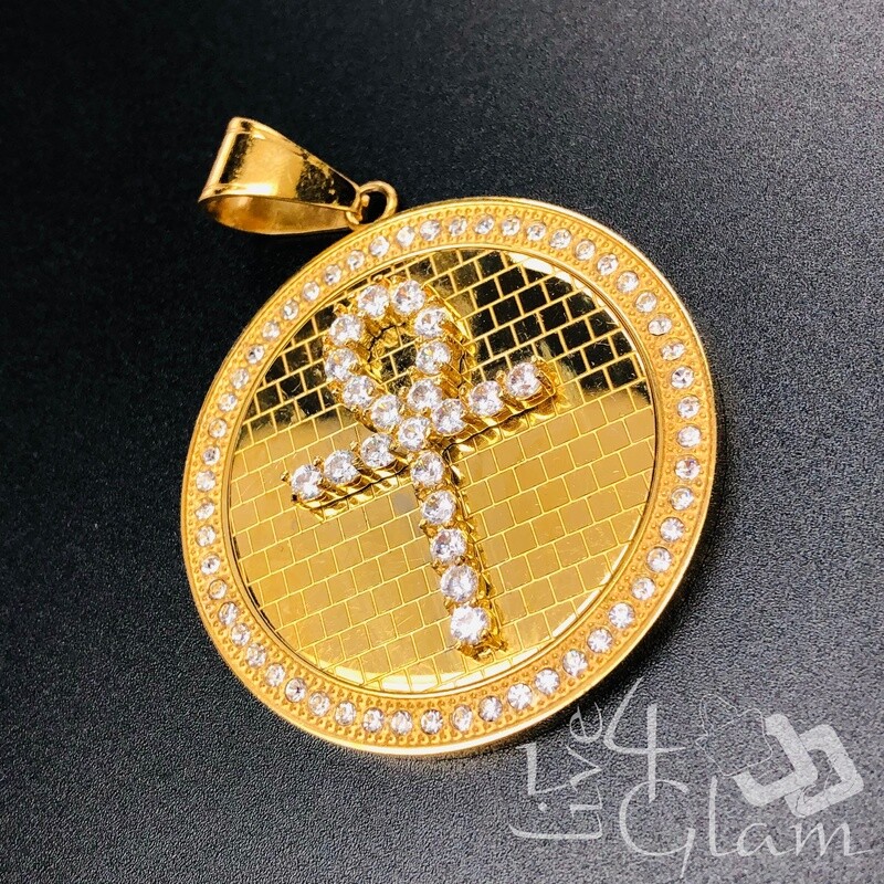 Stainless Steel Ankh CZ Large Medallion