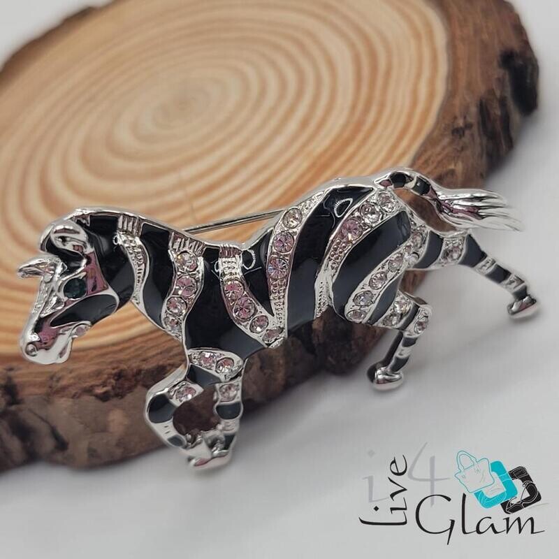 Zebra Broach Swaroski Crystal