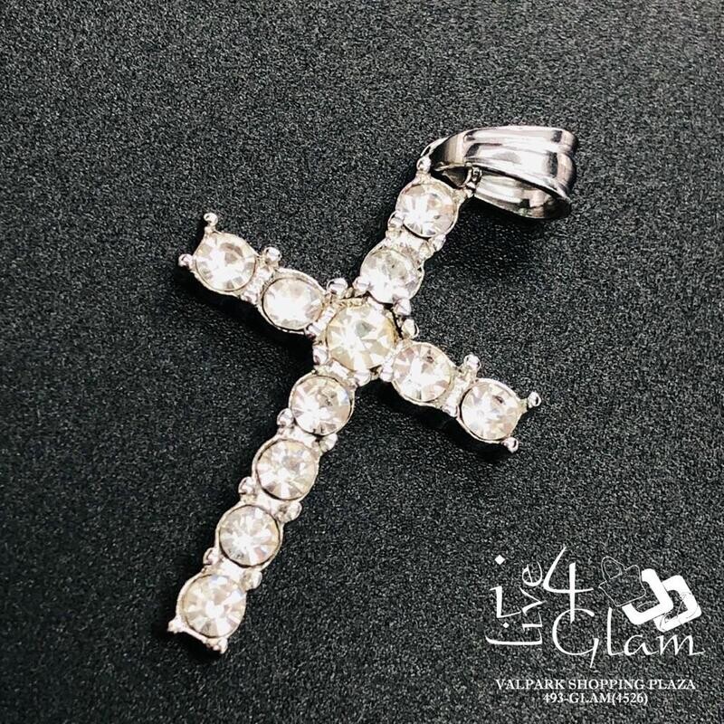 Stainless Steel Silver Small Bling Cross Pendant