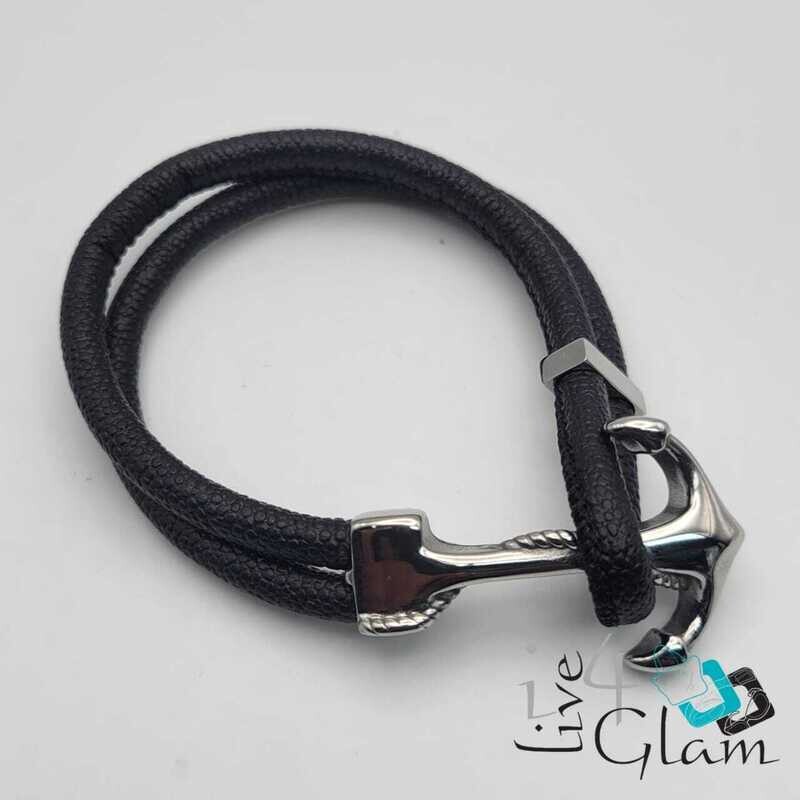 Stainless Steel Anchor Leather Hand Band