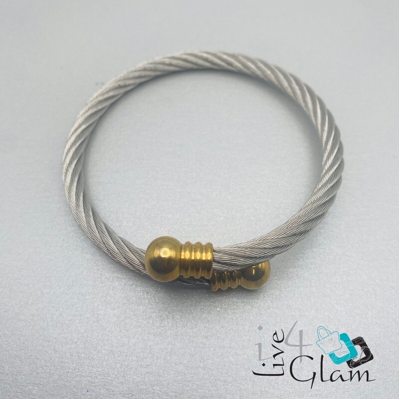 Stainless Steel Silver Cable Knob Hand Band