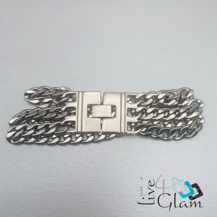 Stainless Steel Silver Cuban Three Row Hand Band