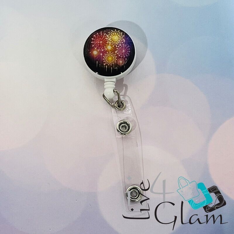 Retractable Badge Clip Yellow Fireworks