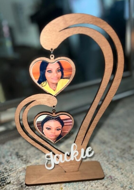 Double Heart Photo Stand with Name Plate Customize