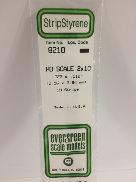 Evergreen 8210 HO .022 x .112" Polystyrene Strips 10-Pack